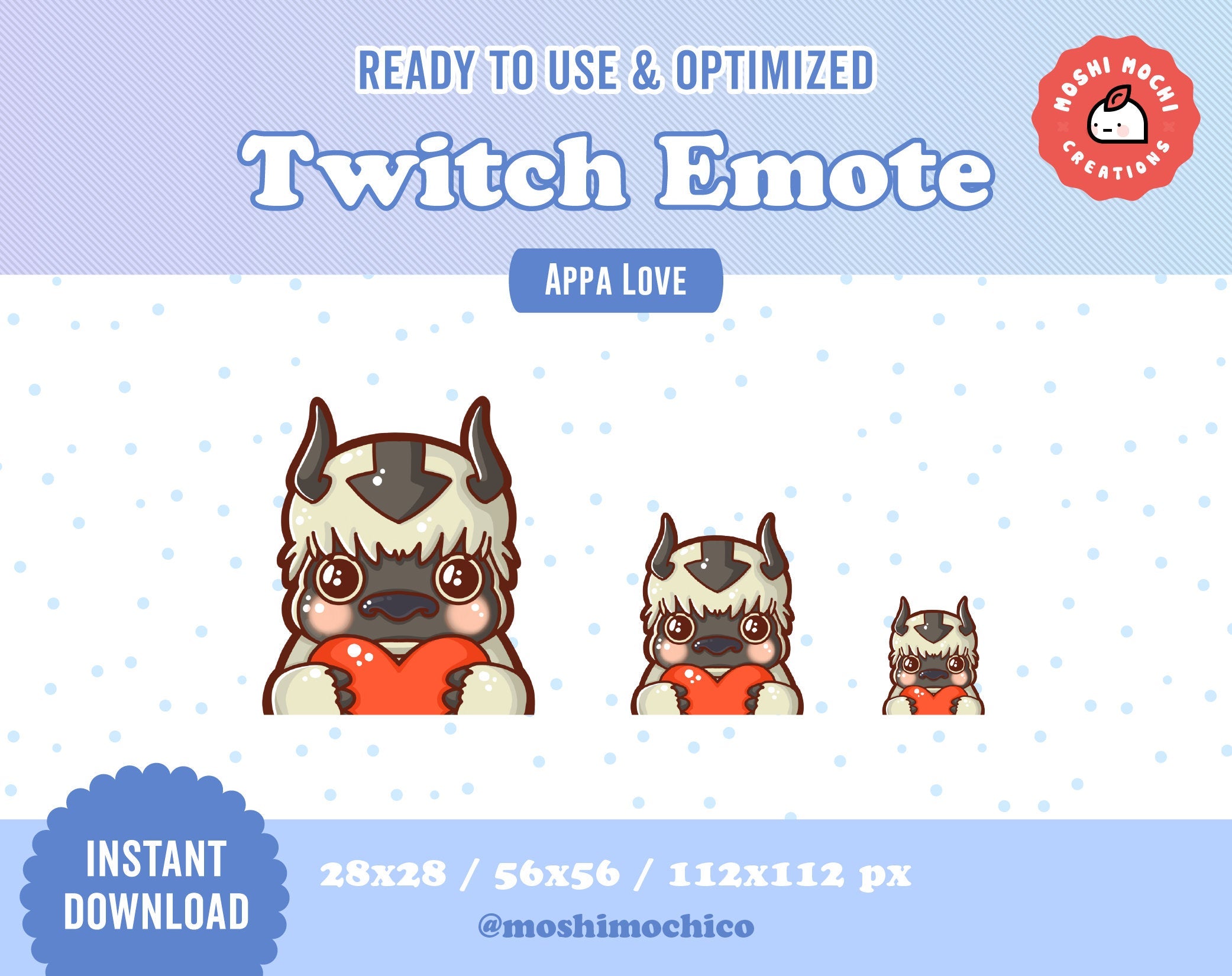 Twitch Emote - 1x ATLAB Appa Love Emote – MoshiMochiCo